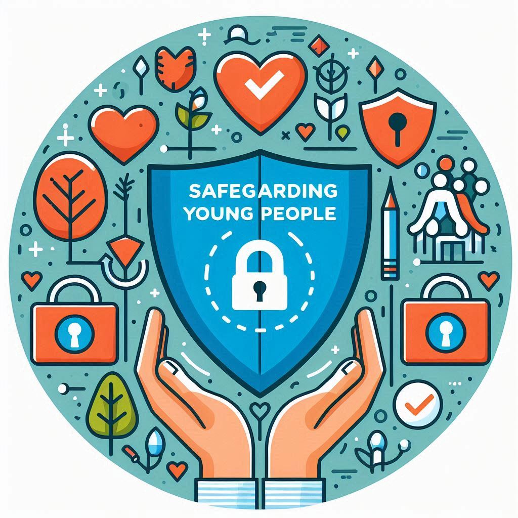 A web page heading with symbols representing safeguarding young people ...